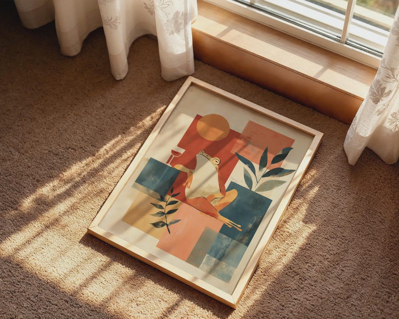 Relaxed Frog Abstract Art Print, Terra Cotta Teal Botanical Decor - Etsy