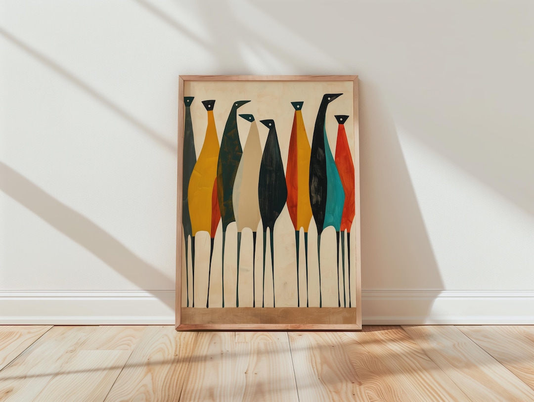Abstract Bird Art, Modern Beige Black Earthy Tones, Living Room Decor ...