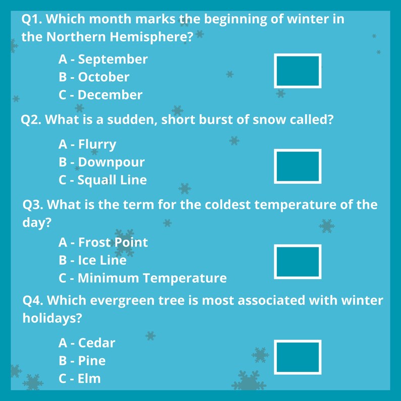 Printable Winter Games, Winter Trivia Game, Family Party Game, Holiday ...