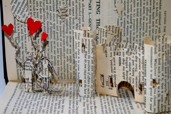 Items similar to Bespoke Papercut Scenes in Vintage Books - Lovers and ...