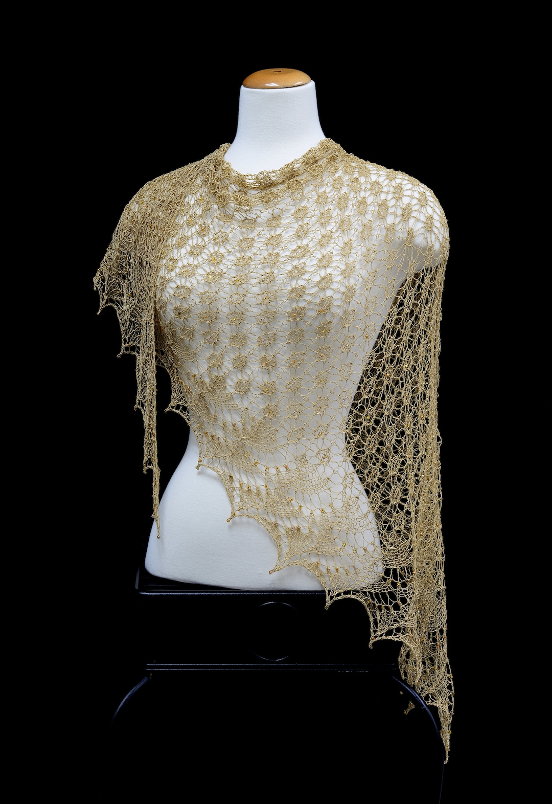LACE BEADED SHAWL in Gold Elegant Oversized Stole, Wrap, Cowl for ...