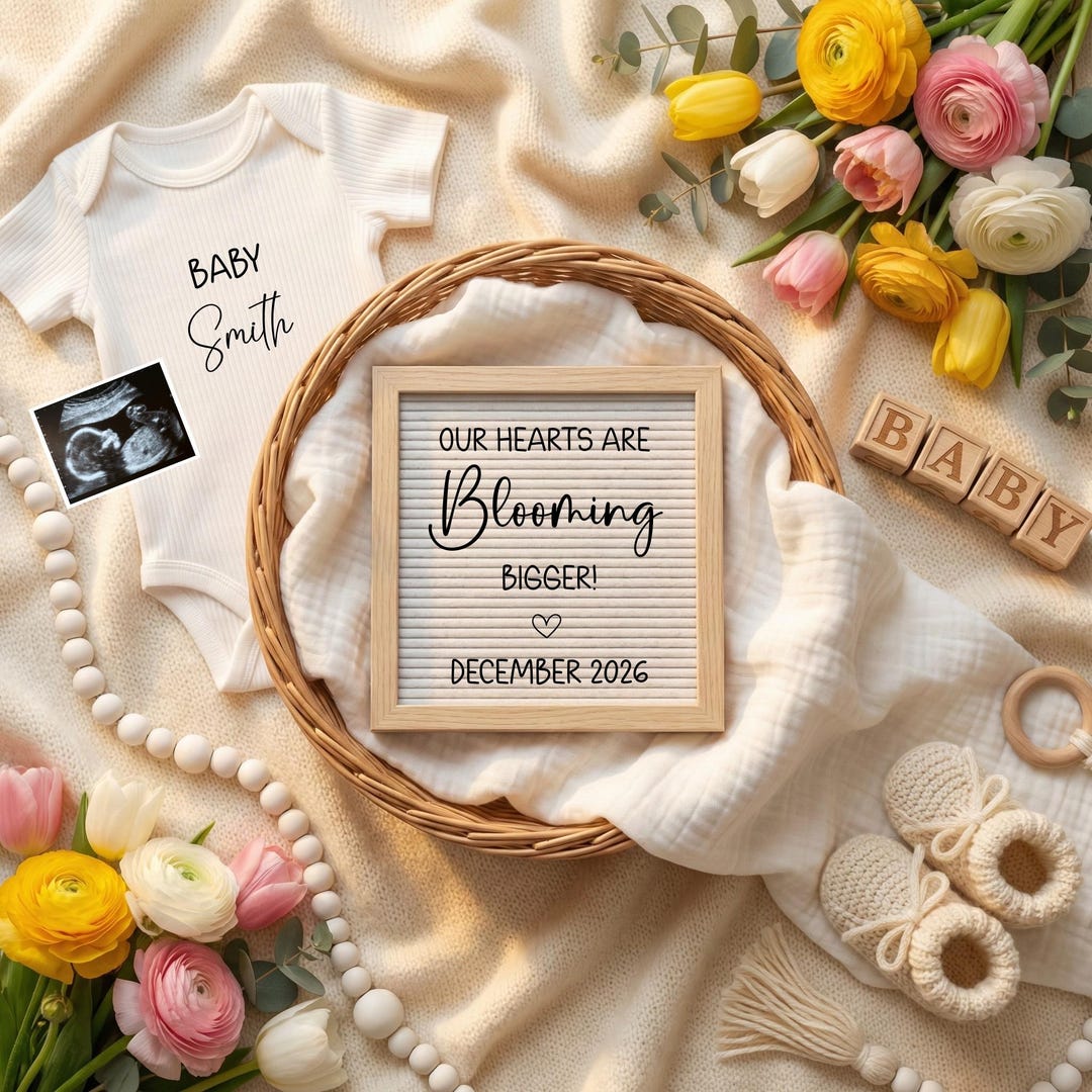 Minimalist Spring Pregnancy Reveal, Real Floral Baby Announcement ...