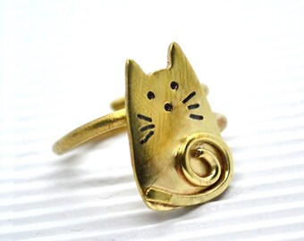 Gold cat ring | Etsy
