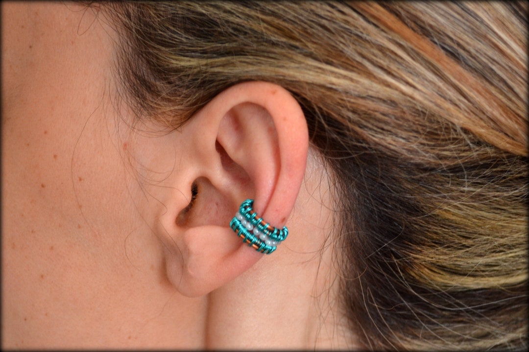 Wide Beaded Ear Cuff, Multicolor Ear Cuff, No Piercing Ear Cuff ...
