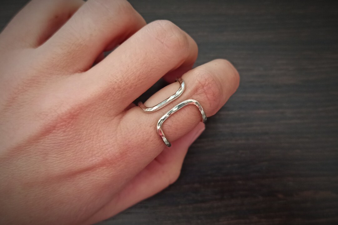 Anillo delicado de plata de ley, anillo de doble banda, anillo abierto ...