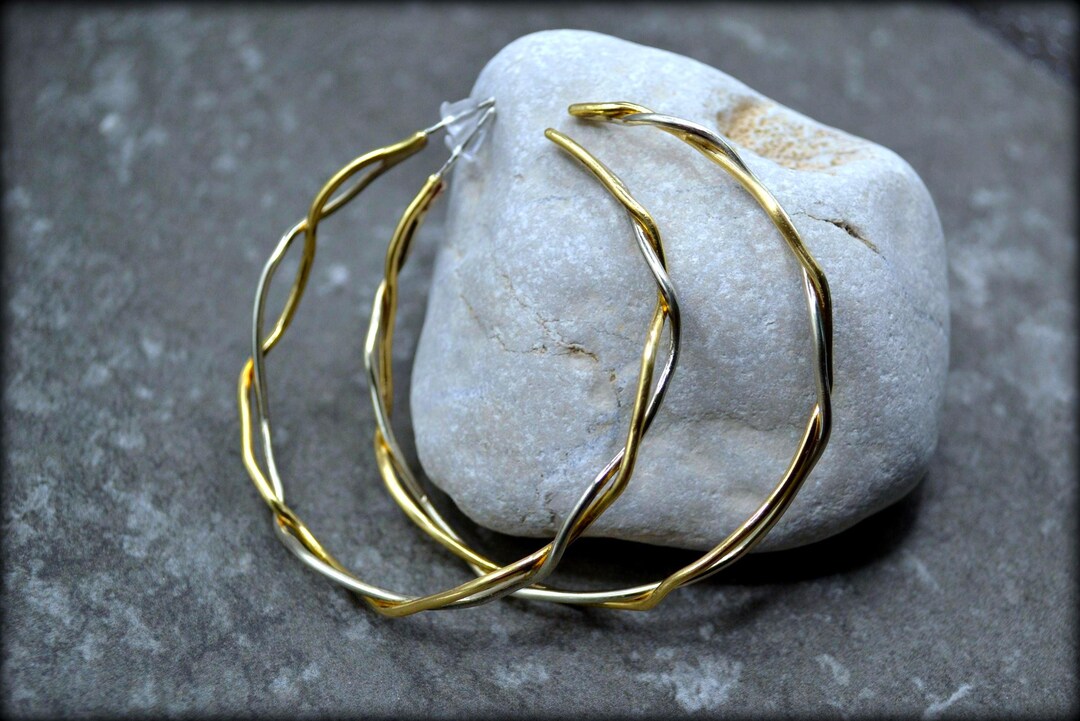 Large Mixed Metal Hoop Earrings: Chunky Two-tone Artisan Hoops - Etsy