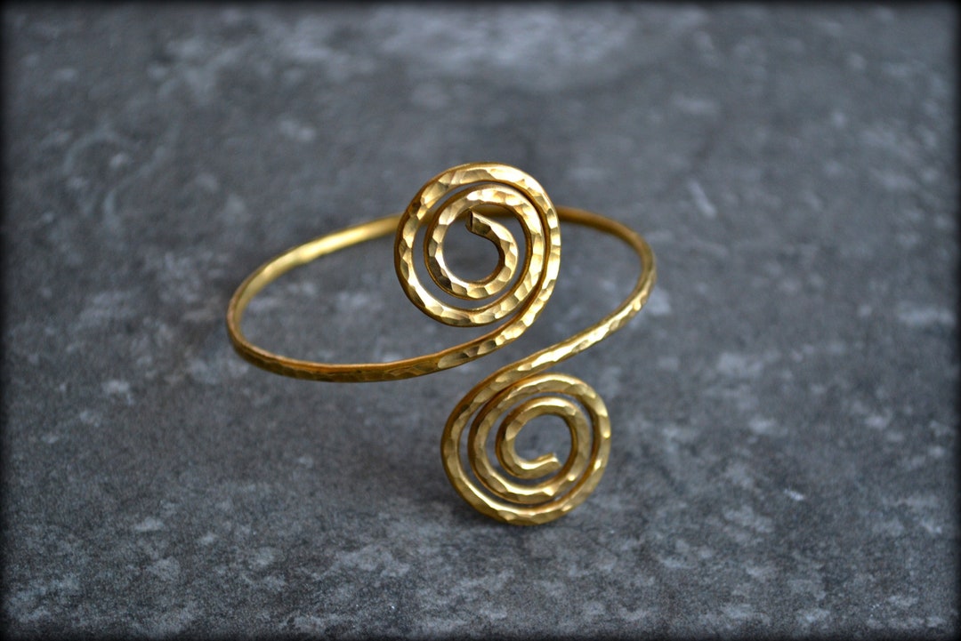 Brass Spiral Arm Cuff, Forearm or Upper Armlet, Adjustable Bangle ...