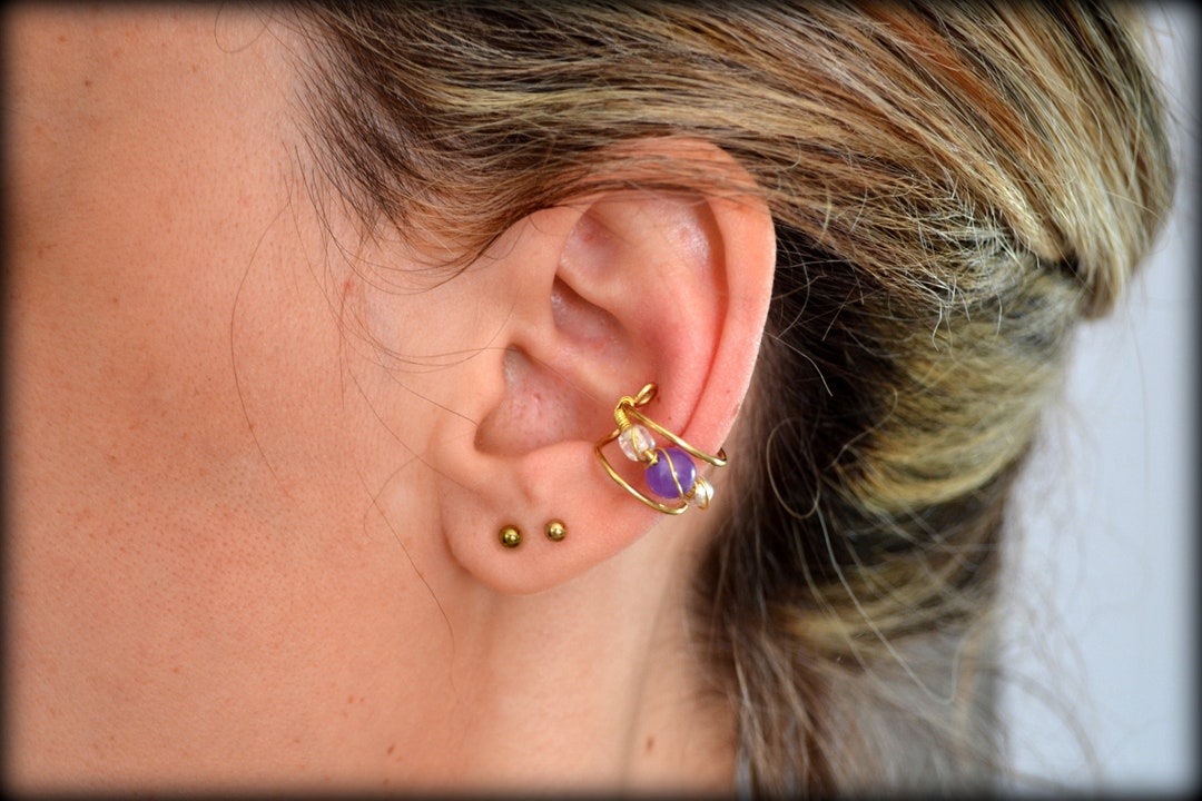 Beaded Conch Ear Cuff,unique Simple Ear Cuff, Delicate Ear Cuff, Stone ...