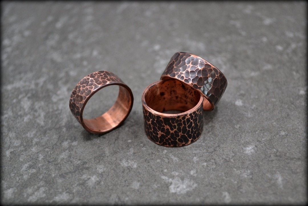 Rustic Oxidized Copper Ring: Hand Hammered Unisex Band - Etsy
