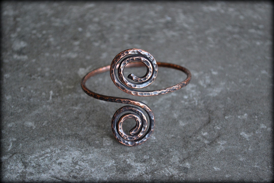 Hammered Spiral Arm Cuff, Forearm or Upper Armlet, Rustic Adjustable ...