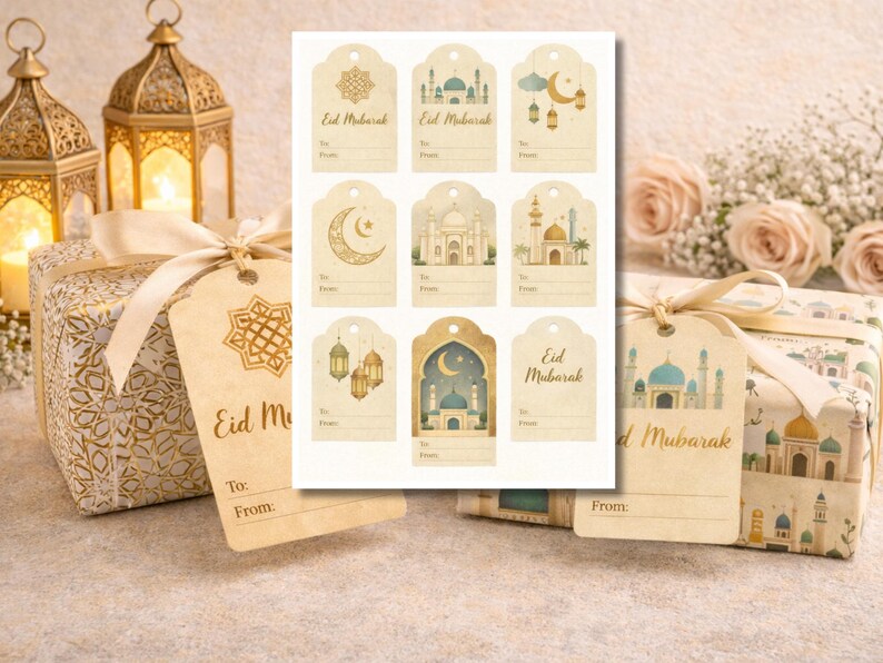 Eid Mubarak Gift Tags Printable | Luxury Islamic Gift Tags | Eid ...