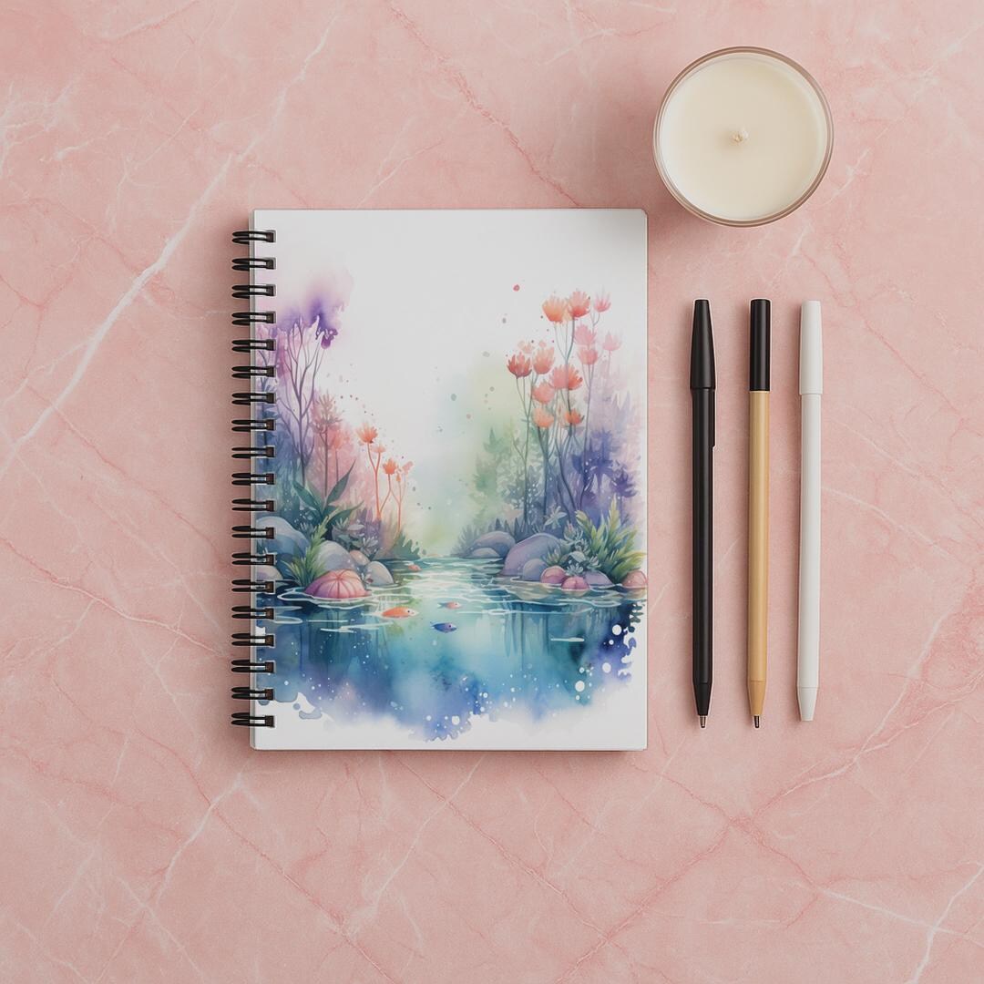 Watercolor Landscape Spiral Notebook, Serene Forest Pond Art - Etsy