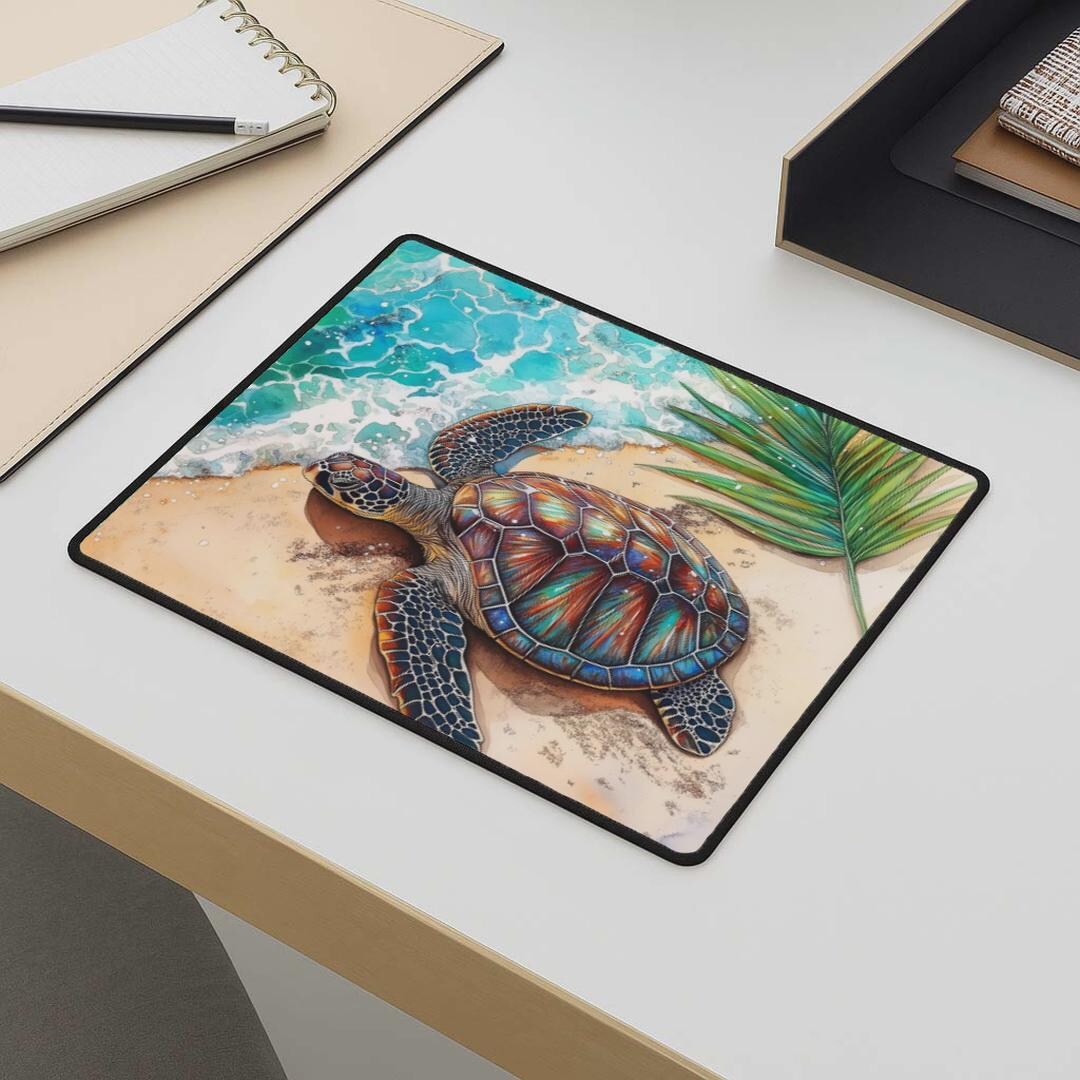 Sea Turtle Desk Mat Vibrant Watercolor Tropical Ocean Theme Coastal ...