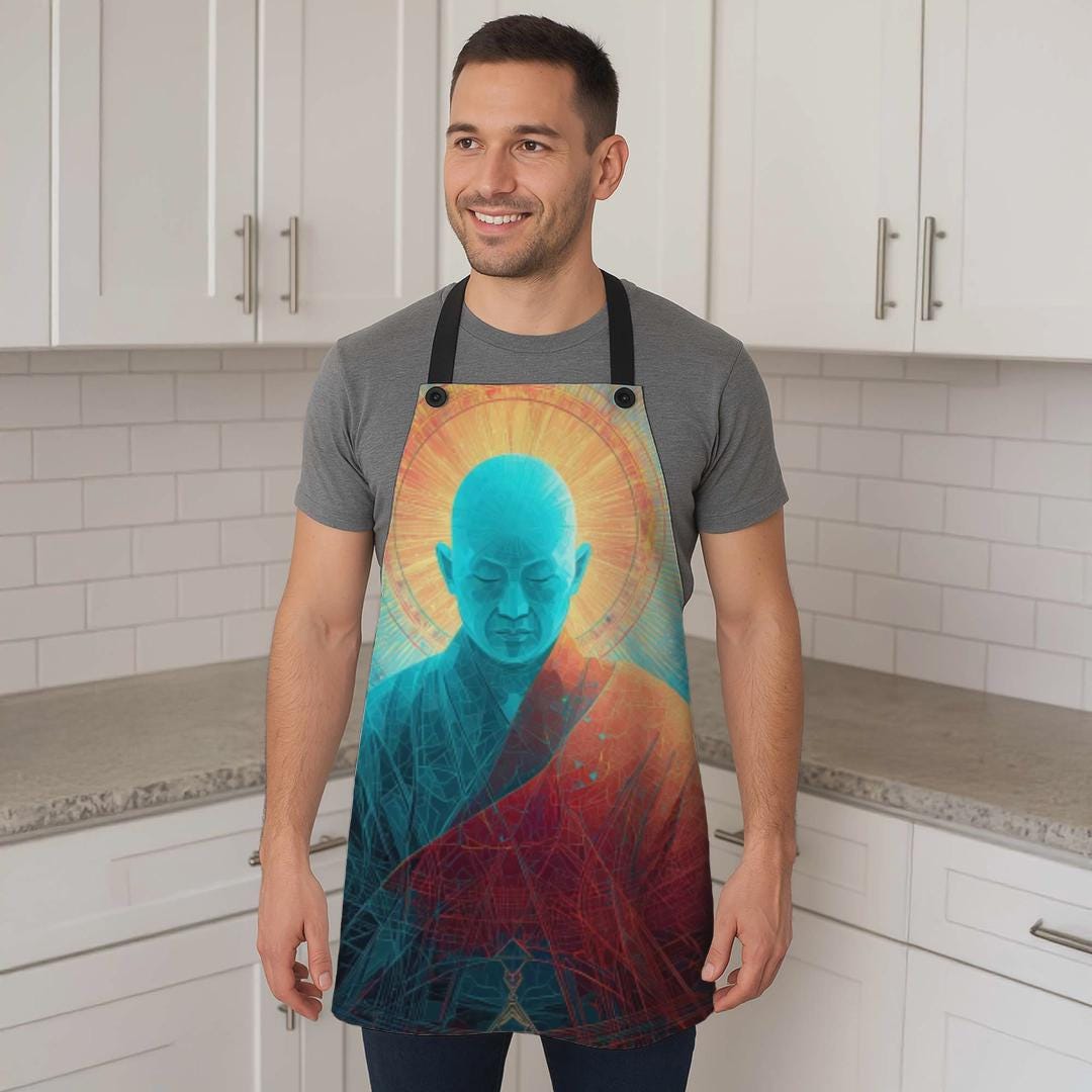 Meditating Monk Apron, Spiritual Futuristic Kitchen Wear - Etsy