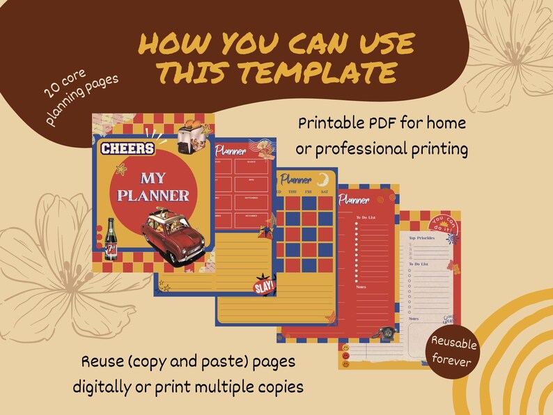 Vintage Digital Planner PDF | Printable Daily Weekly Monthly Planner ...