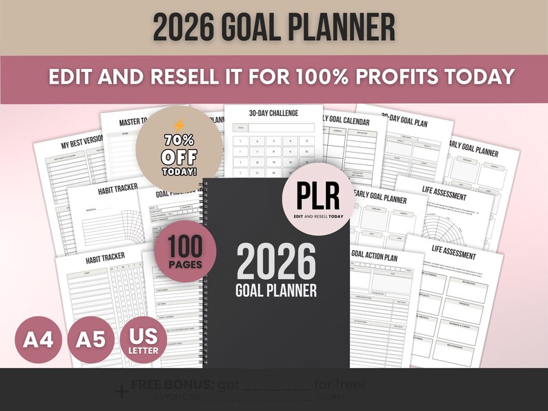 2026 Goal Planner PLR, Printable Monthly Weekly Productivity Planner ...