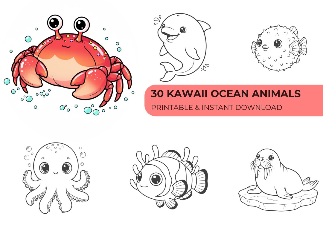 30 Ocean Animals Coloring Pages for Kids, Cute Sea Creatures Coloring ...