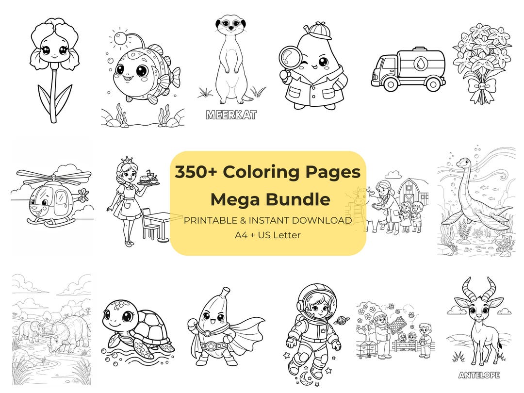 Coloring Pages Mega Bundle for Kids 3–8, 350+ Printable Pages, Animals ...