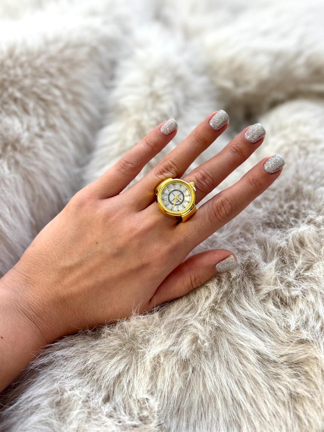 Gold Stainless Steel Adjustable Watch Ring | Stretchable Finger Watch ...