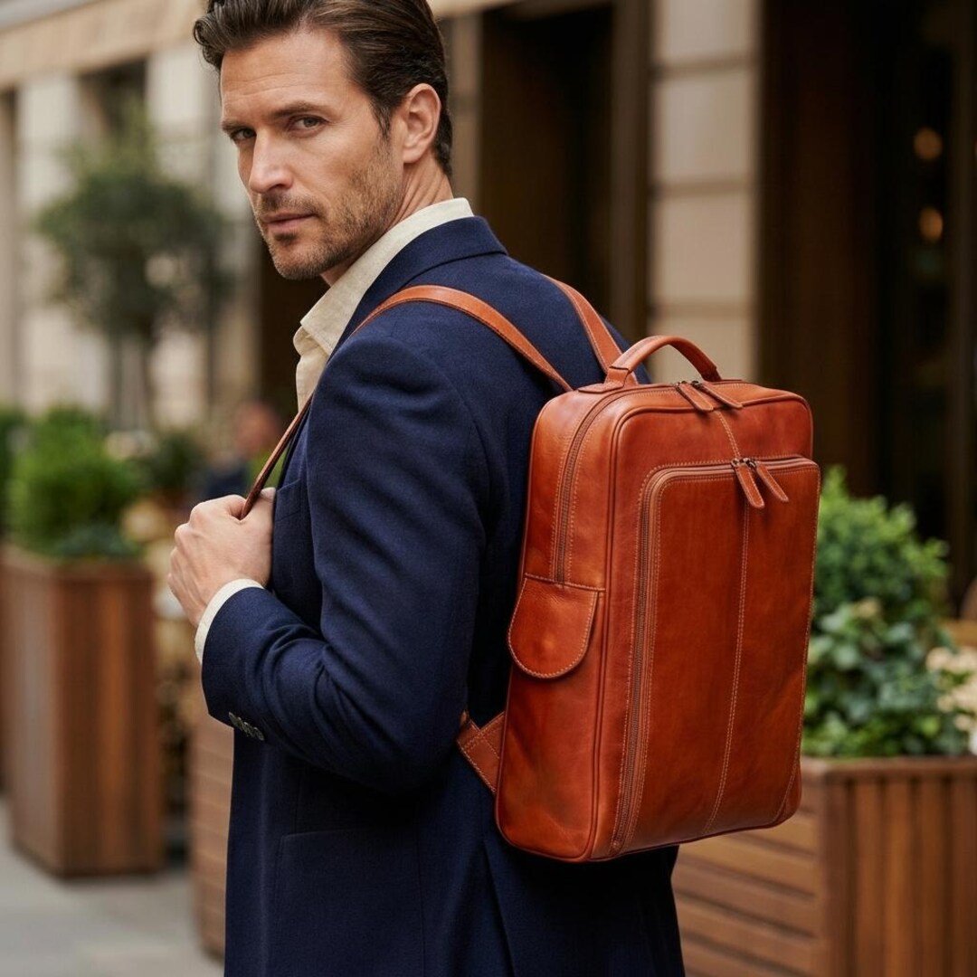 Handmade Leather Backpack for Men, Minimalist Laptop Bag, Genuine ...