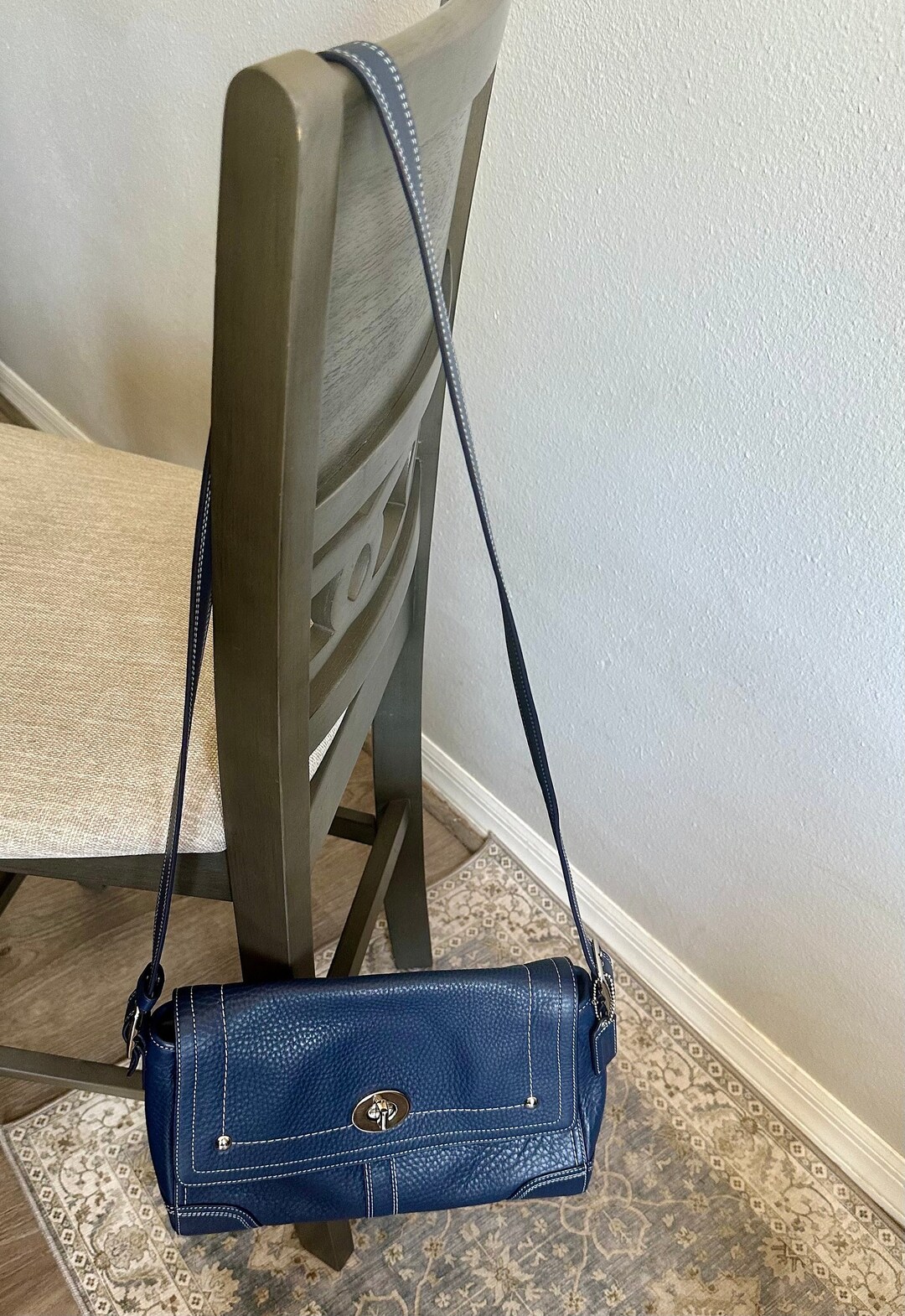 Vintage Coach Hamilton Pebble Leather Shoulder/crossbody Bag in Navy ...