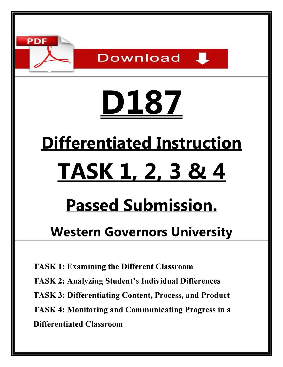 D187 Tasks 1 - 4 Passed Guide (WGU 2026) – Differentiated Instruction ...