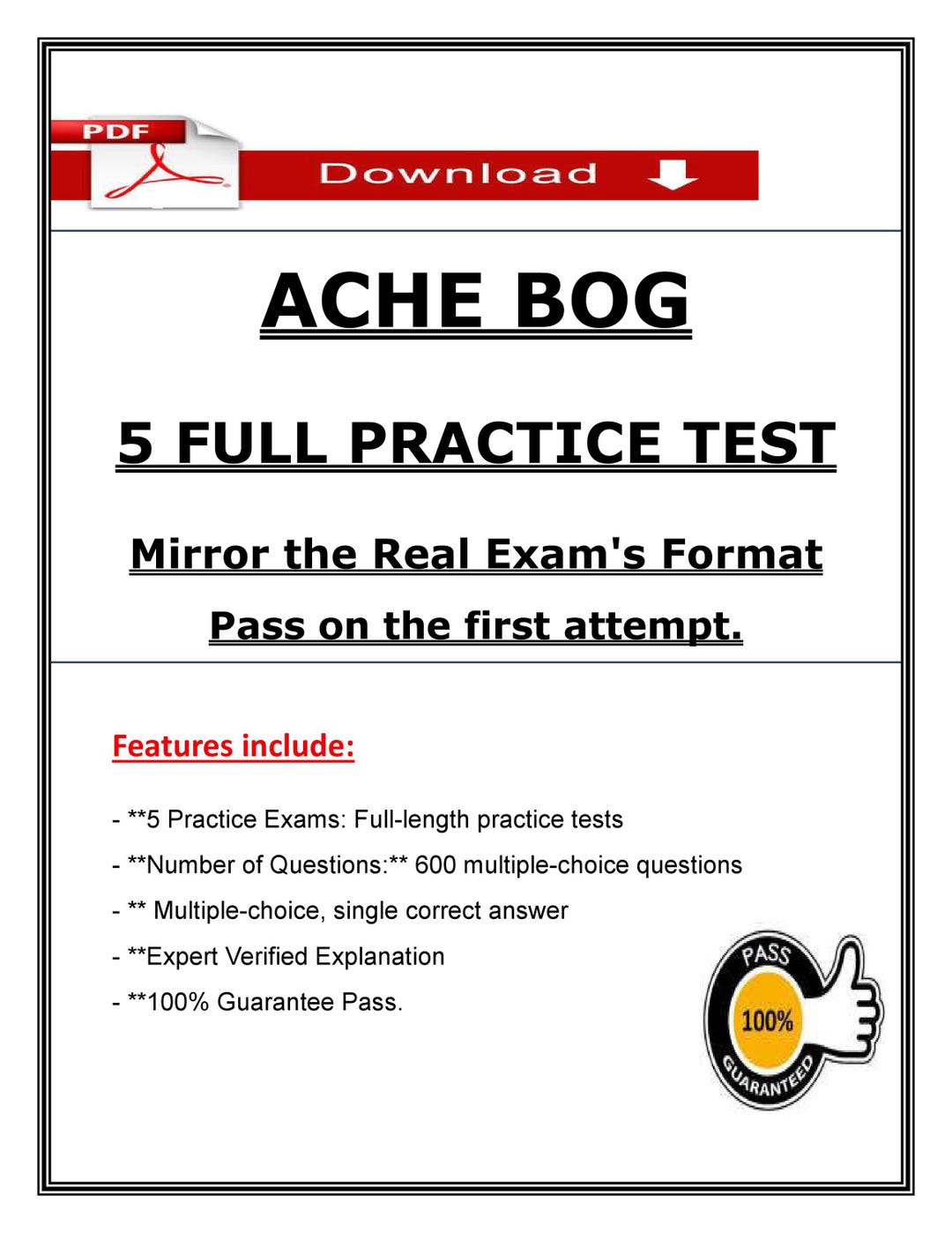 2026 ACHE BOG Exam Prep | 5 Full-length Practice Exams + Verified ...
