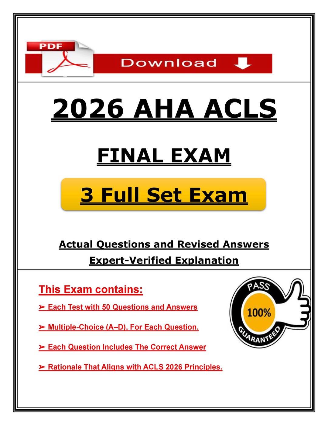 Examen final ACLS 2026 - 3 tests complets + réponses et justifications ...