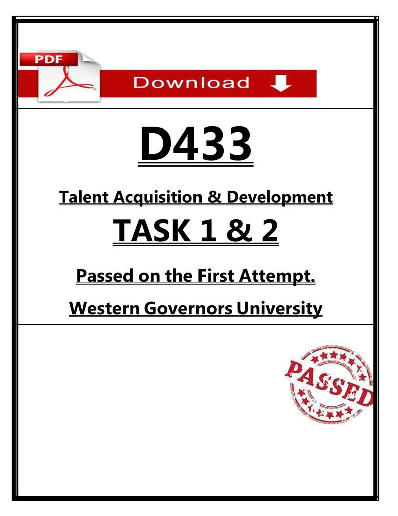 WGU D433 Tasks 1 & 2 Passed Guide (2026) – Talent Acquisition and Development – PDF - Etsy Australia