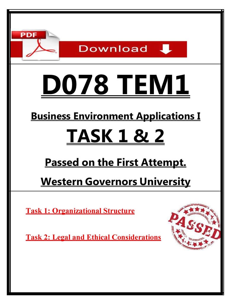 WGU D078 TEM1 Tasks 1 & 2 Passed Guide (2026) – Business Environment ...