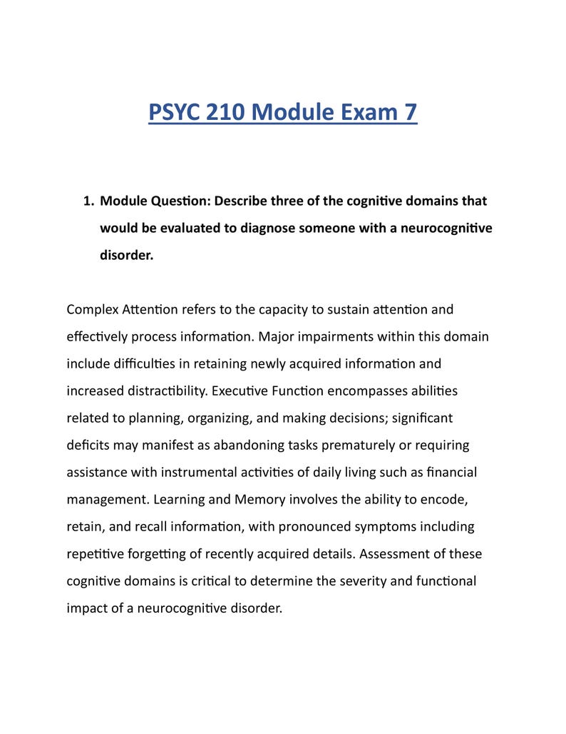 PSYC 210 Module 1-8 and Final Portage Abnormal Psychology Practice ...