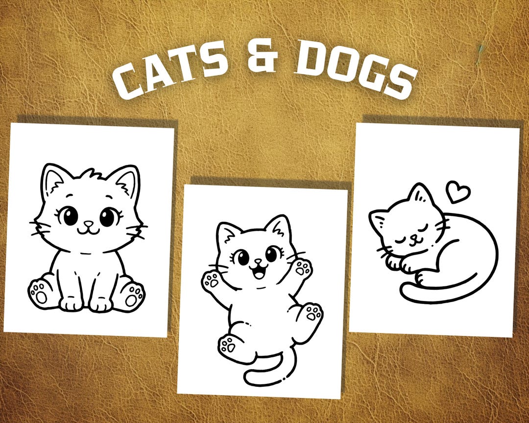 Cats and Dogs Digital Coloring Pages for Kids – Printable Animals ...