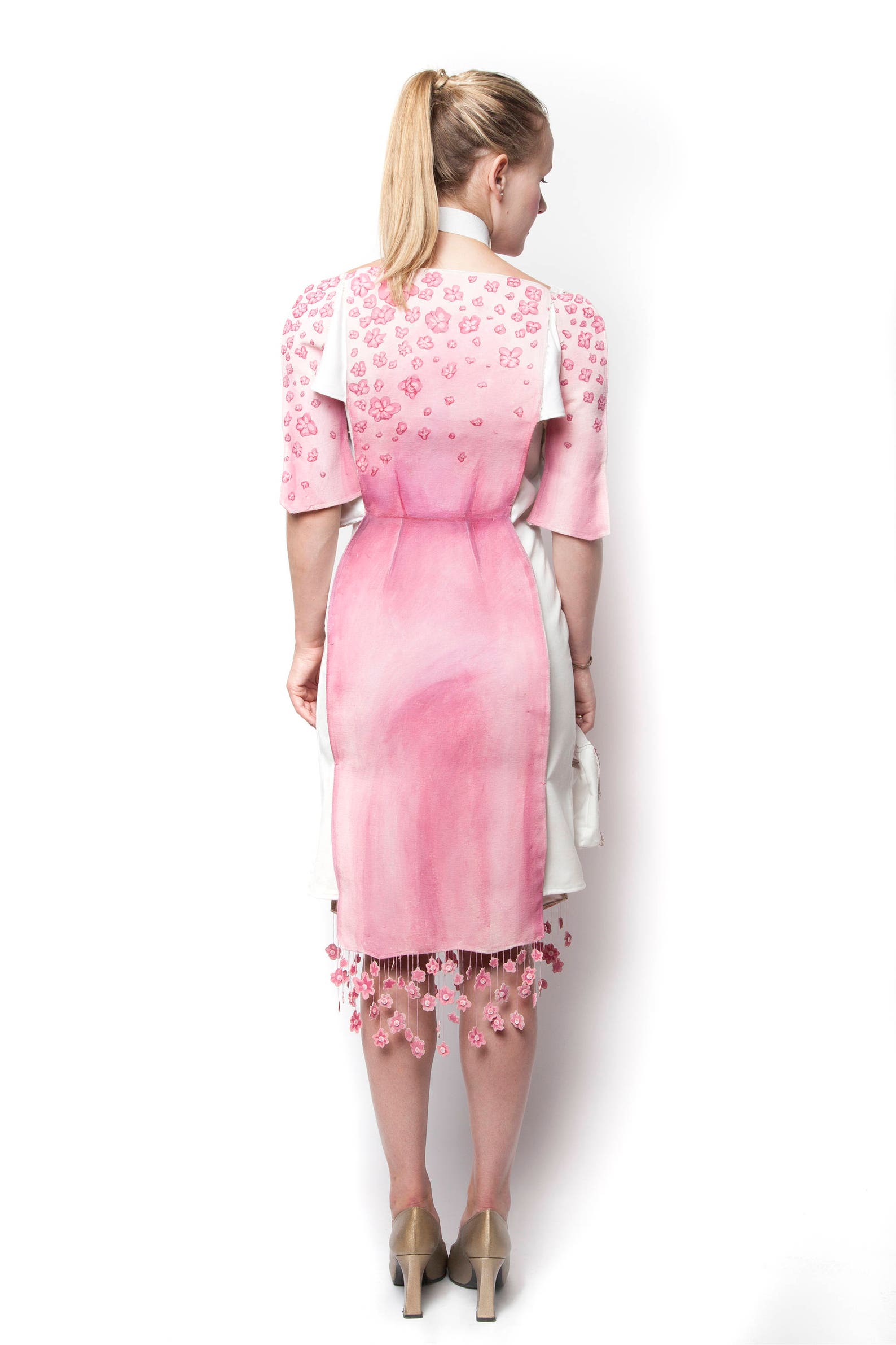 Pink Hand Painted Paper Doll Dress//fitted White Dress, Sleevless ...
