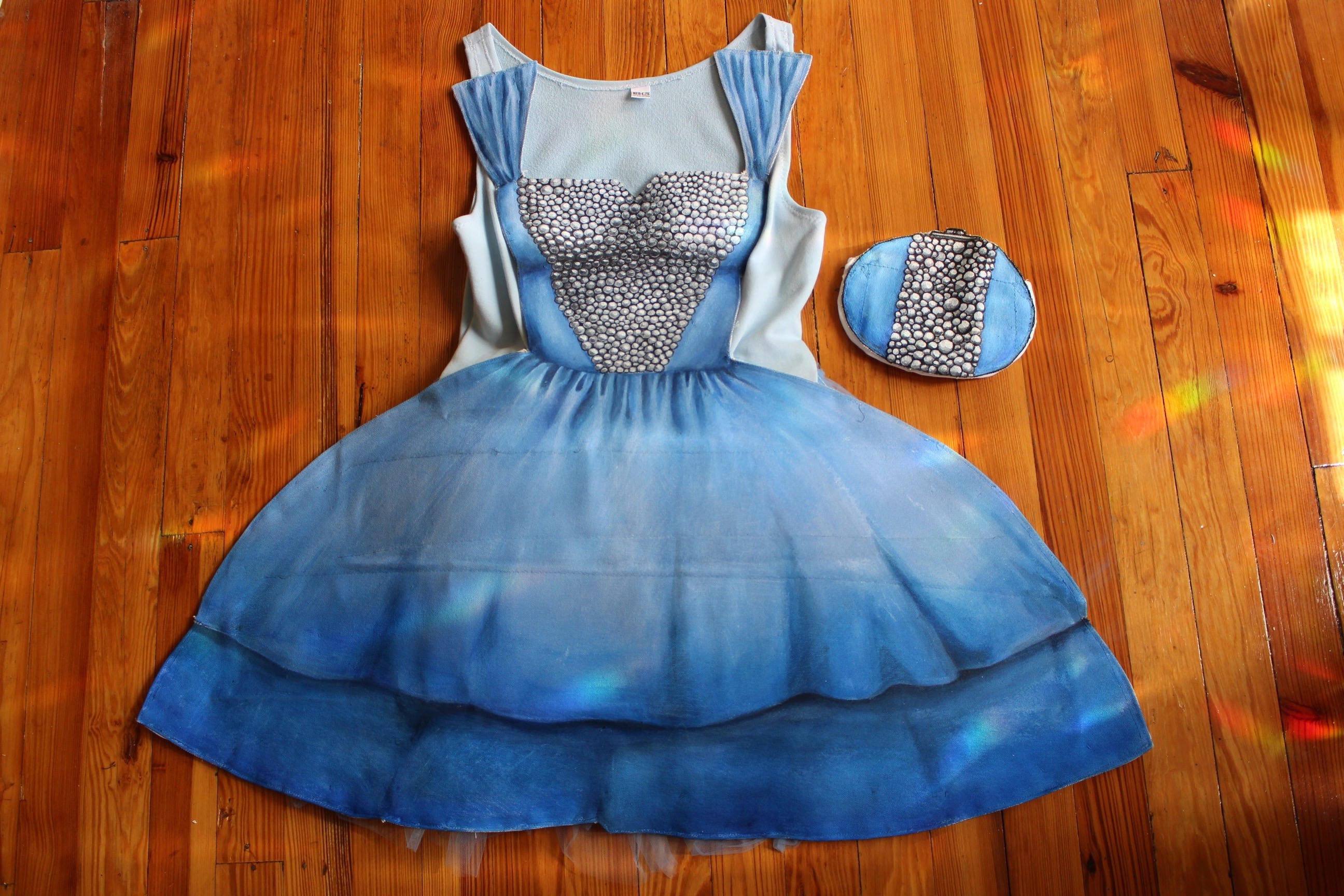 Blue Hand Painted Paper Doll Tutu Dress//knit Mini Dress Faux Denim ...