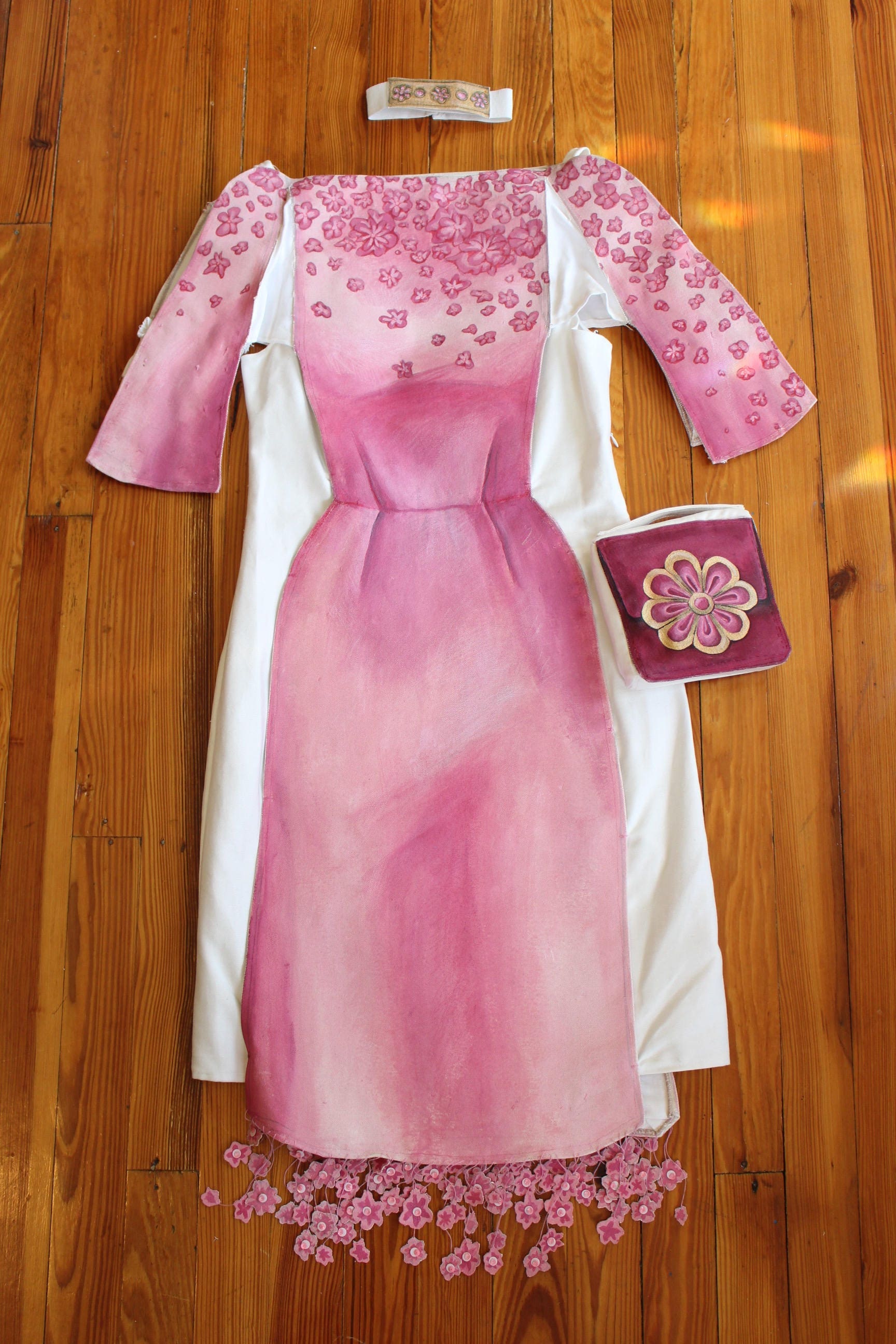 Pink Hand Painted Paper Doll Dress//fitted White Dress, Sleevless ...