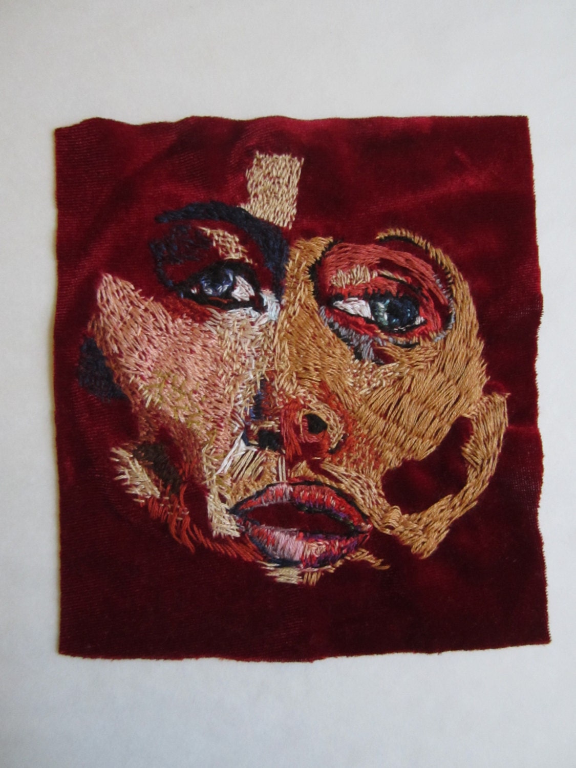 Hand Embroidered Spliced Two Faced Portrait // Wall Art Red - Etsy Canada