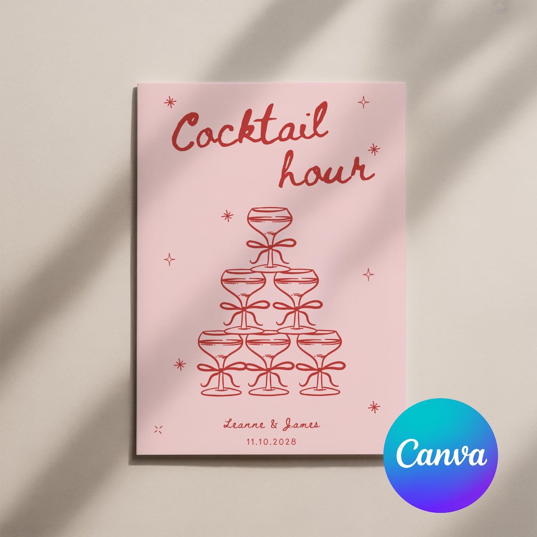 Cocktail Hour Sign Template | Hand-drawn Style | Editable in Canva | 3 ...