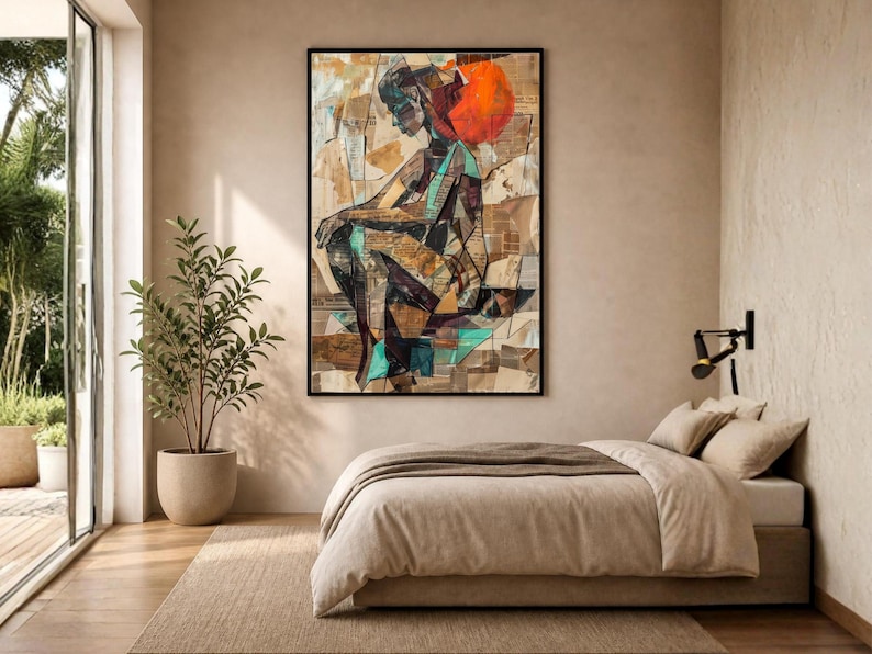 Abstract Collage Woman Canvas Art, Cubist Figure Wall Decor, Vintage ...