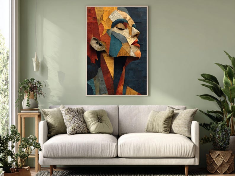 Abstract Collage Portrait Canvas Art, Modern Newspaper Face Print ...