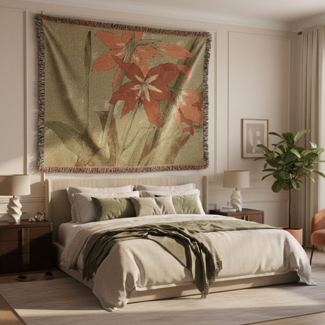 Vintage Botanical Floral Woven Tapestry, Earthy Cottagecore Flower Wall ...