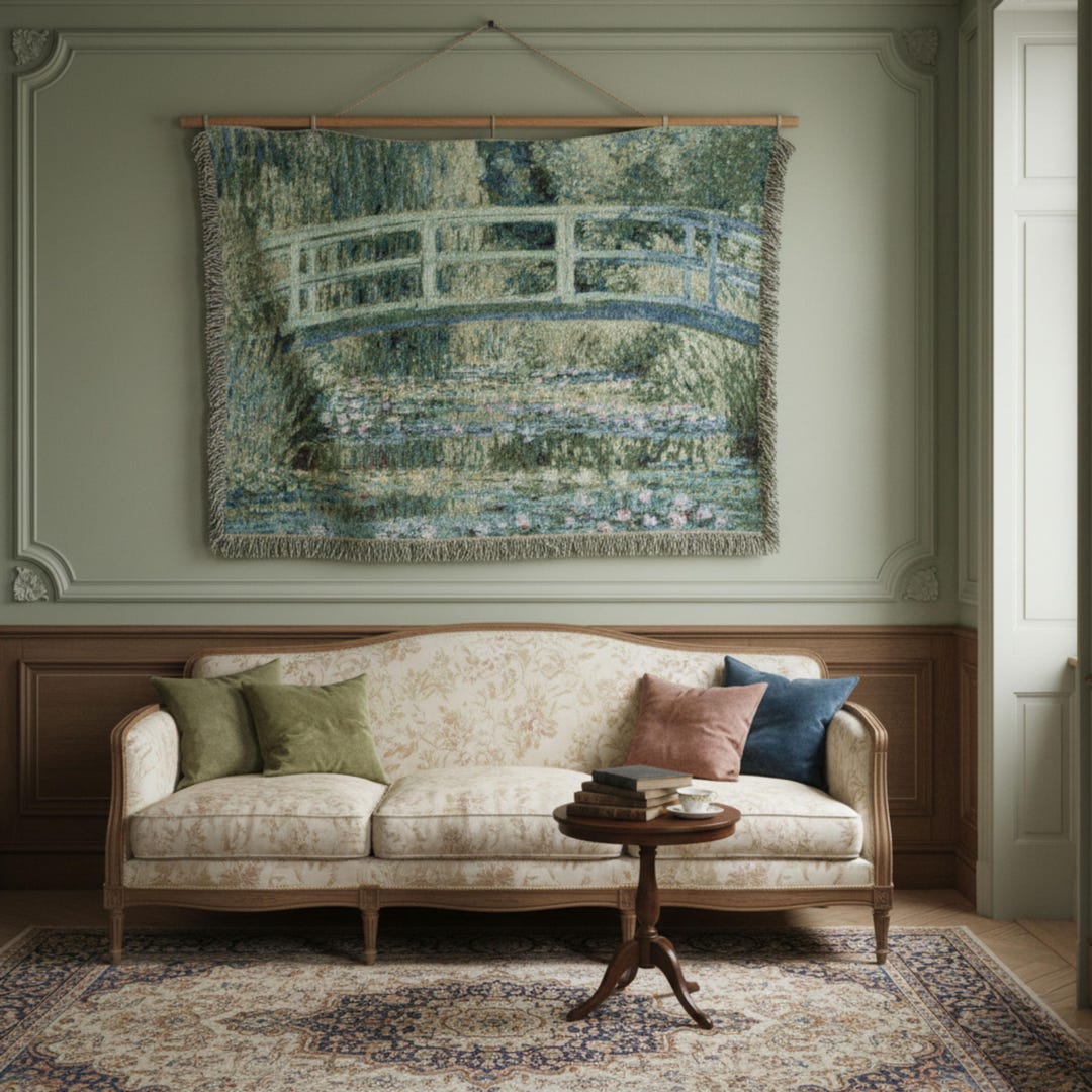 Vintage European Woven Tapestry Wall Hanging, Impressionist Garden ...