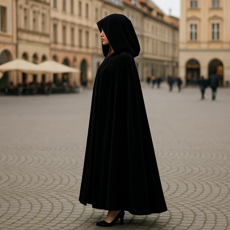 Black Velvet Hooded Cloak With Gothic Medieval Renaissance Cape - Etsy