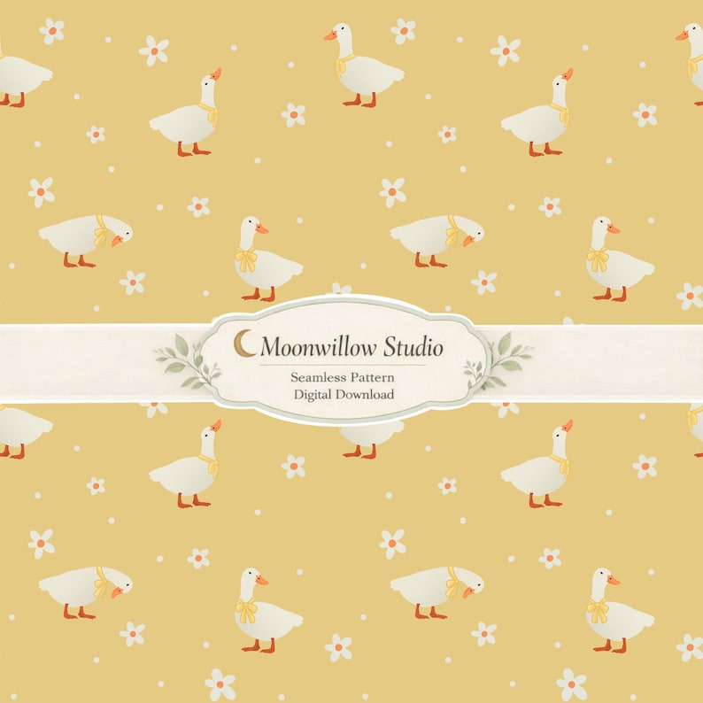 Goose Seamless Pattern, Yellow Bow Daisy Farmhouse Cottage Digital ...