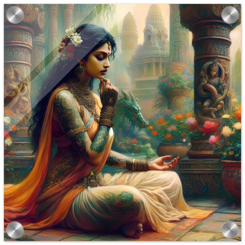 Beautiful Indian Woman Acrylic Print Dragon Tattoos Meditation Yoga ...