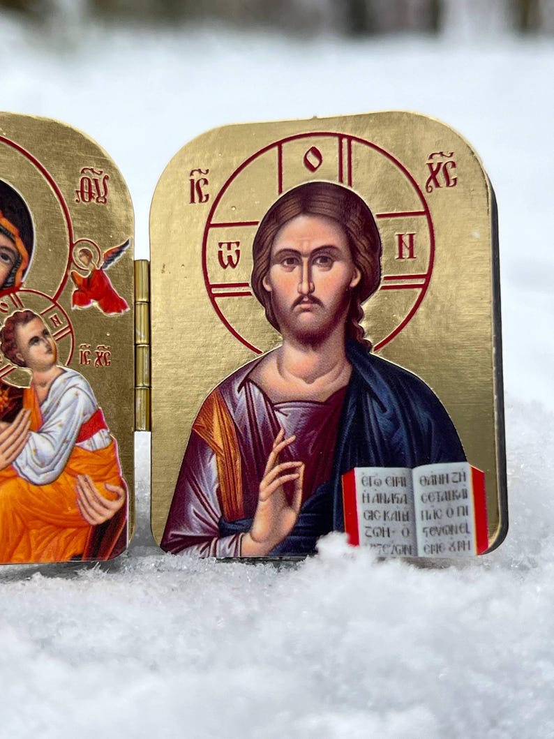 1.6x2 Inch Folding Orthodox Icon, Mother of God, Jesus Christ Savior ...