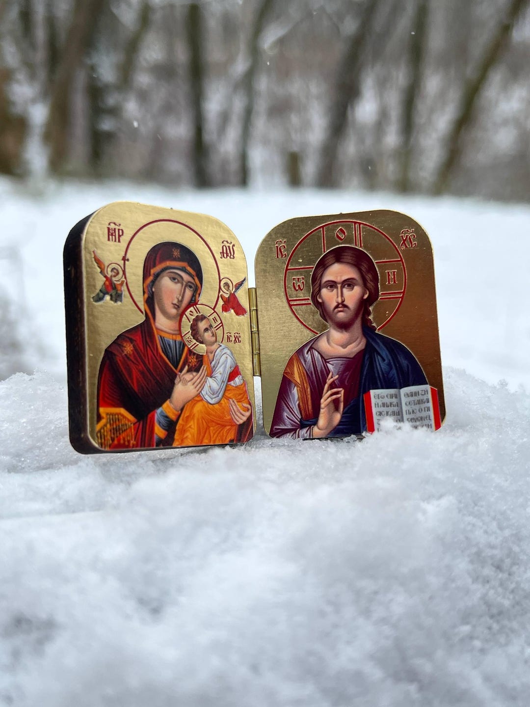 1.6x2 Inch Folding Orthodox Icon, Mother of God, Jesus Christ Savior ...