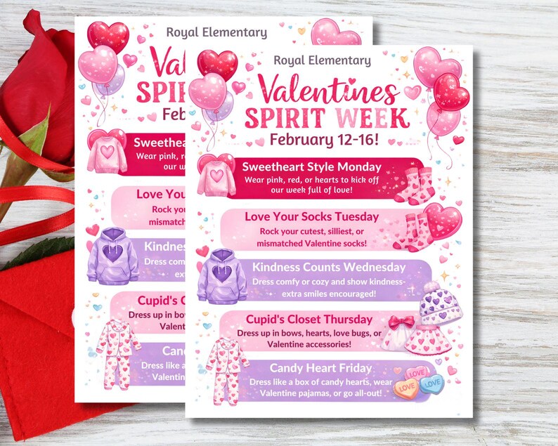 Editable Valentines Day Spirit Week Flyer Canva Template, School Spirit ...