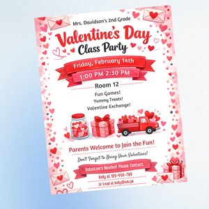 Editable Valentine’s Day Class Party Invite, Elementary School Flyer ...