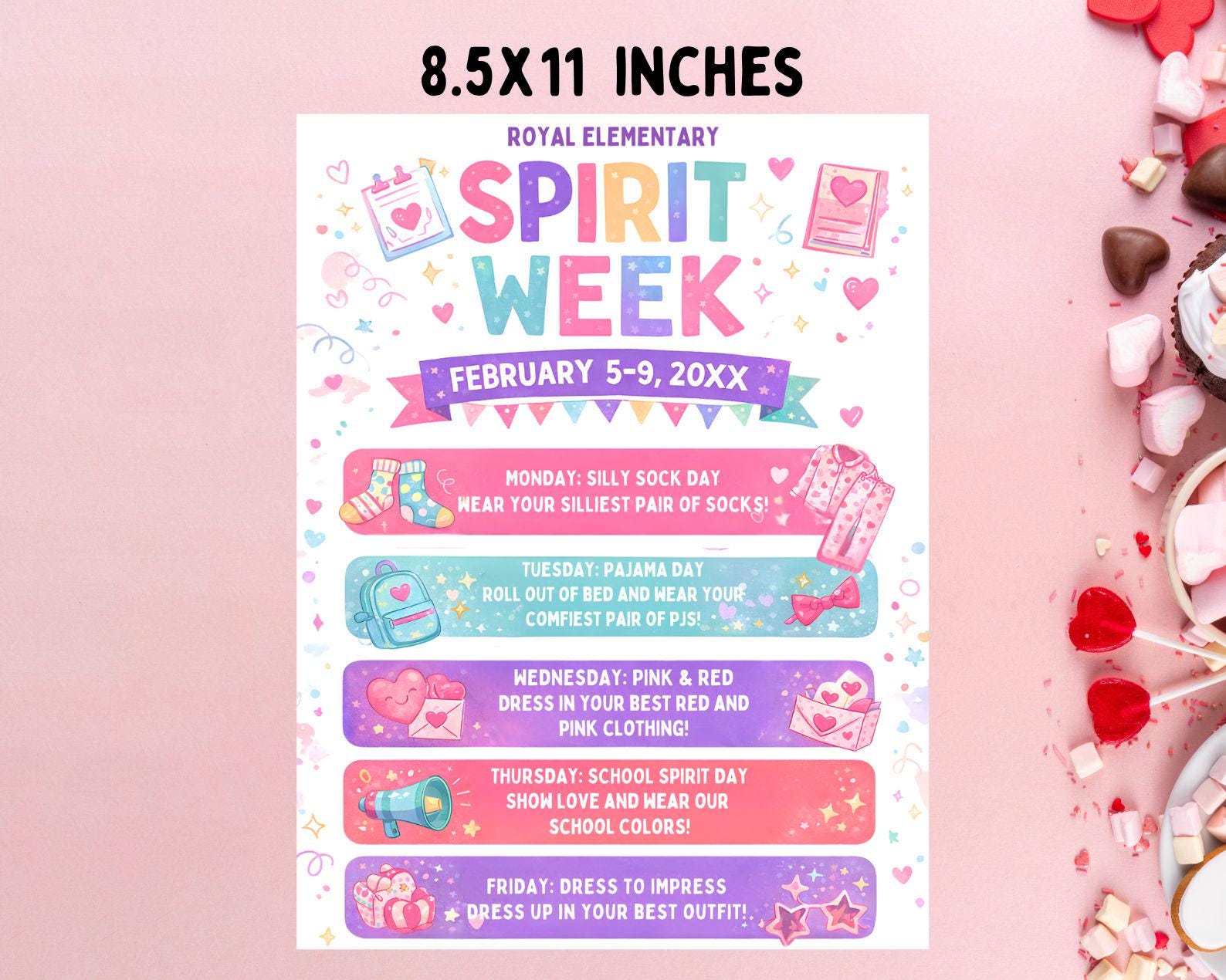 Editable Valentines Day Spirit Week Flyer Canva Template, School Spirit ...