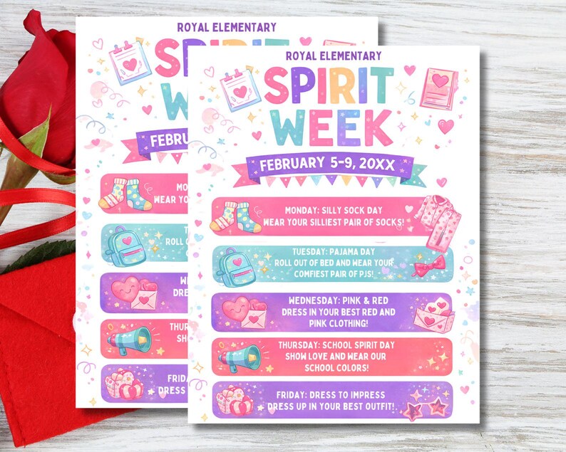 Editable Valentines Day Spirit Week Flyer Canva Template, School Spirit ...